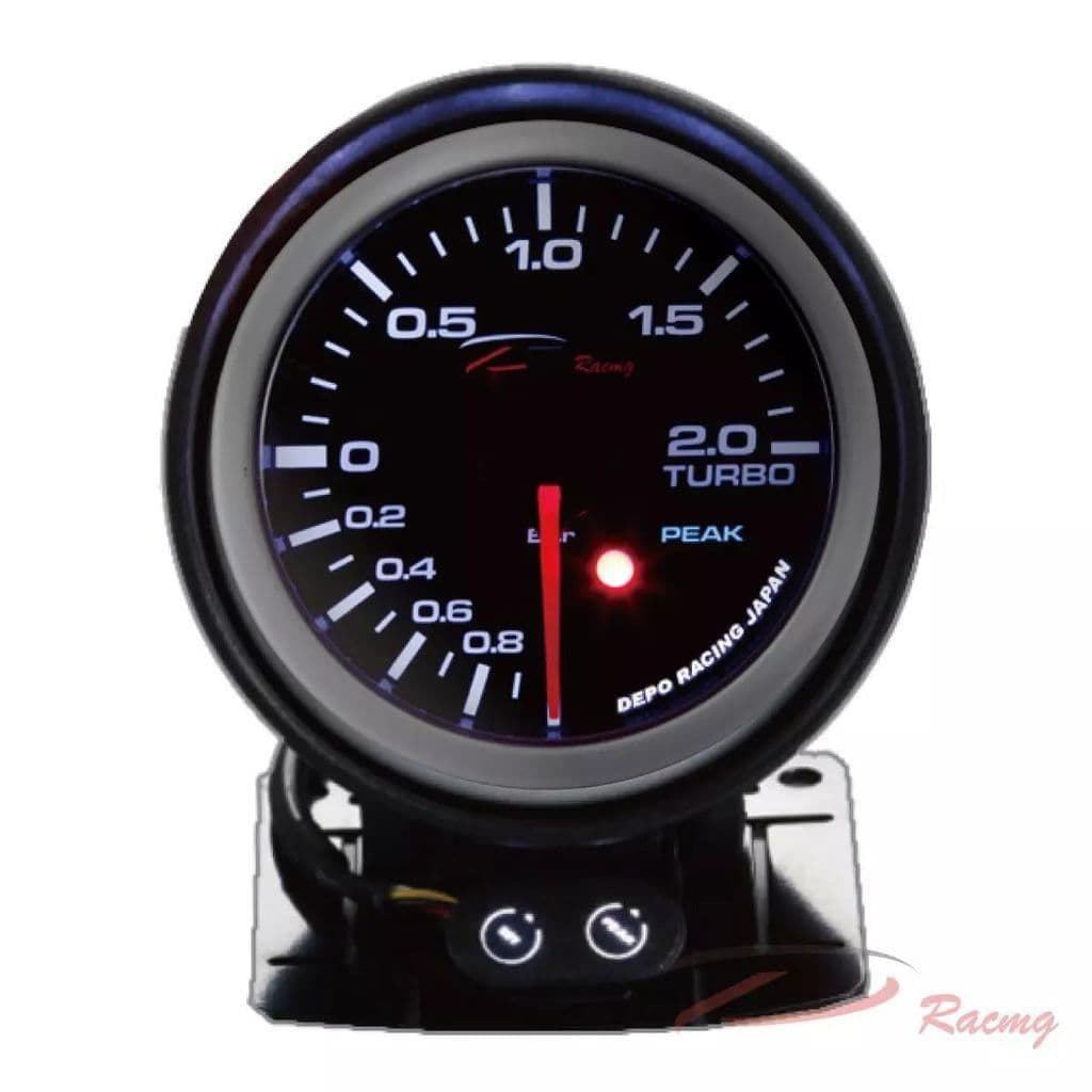 DEPO RACING 52MM LED BOOST GAUGE -1BAR -3BAR WITH WARNING AND PEAK/ CO ...